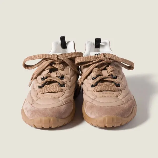 Miu Miu Technical Fabric And Suede Lace-up Sneakers - Nude