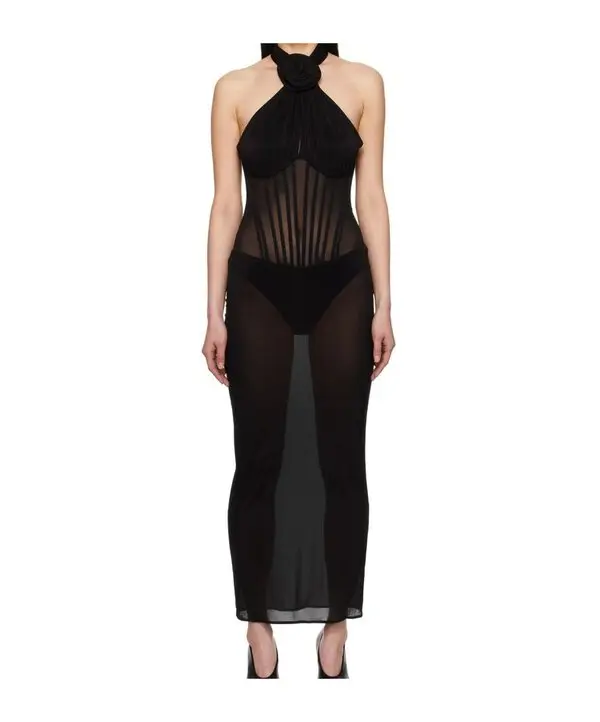 Magda Butrym Sheer Halter Bustier Midi Dress