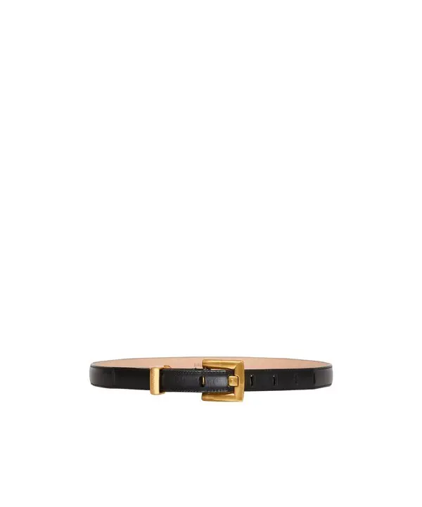 Balmain Engraved Buckle Leather Belt - Black