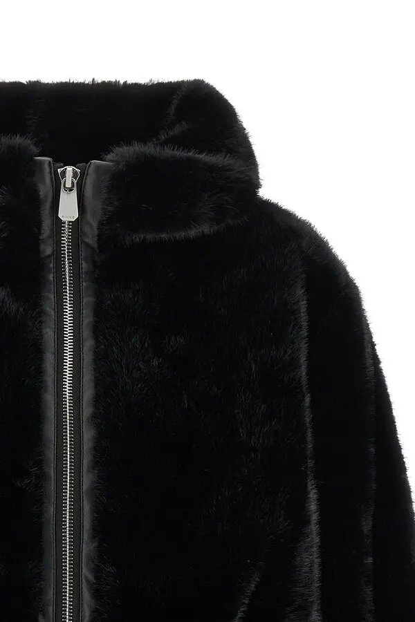 Pinko Faux Fur Zip-up Hooded Bomber Jacket