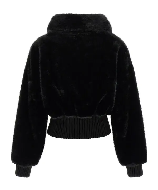 Pinko Faux Fur Zip-up Hooded Bomber Jacket - Black