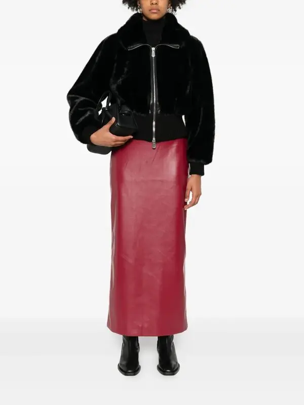 Pinko Faux Fur Zip-up Hooded Bomber Jacket - Black