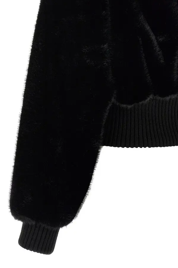 Pinko Faux Fur Zip-up Hooded Bomber Jacket - Black