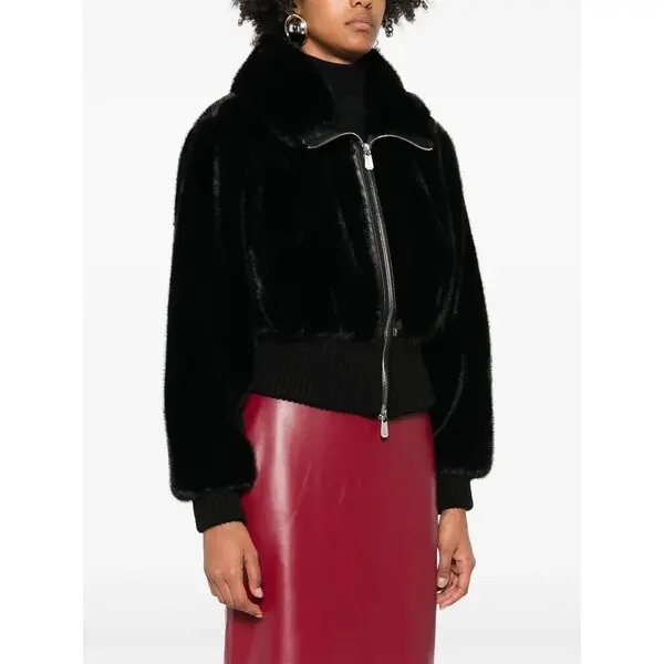 Pinko Faux Fur Zip-up Hooded Bomber Jacket - Black