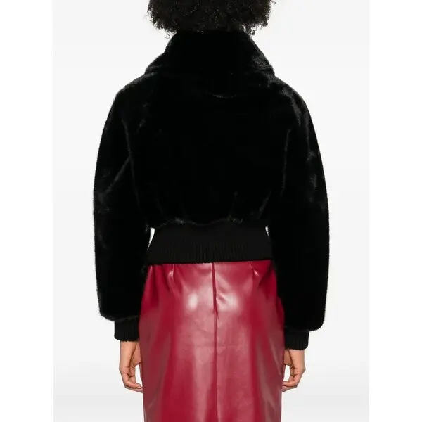 Pinko Faux Fur Zip-up Hooded Bomber Jacket - Black
