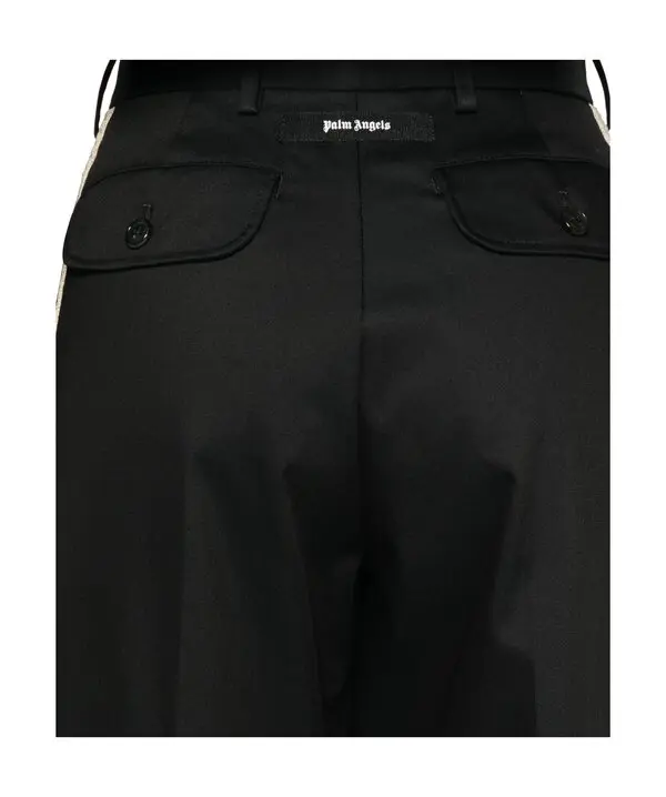 Palm Angels Cotton Trousers With Belt Loops And Pleats - Black