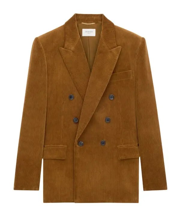 Saint Laurent Double-breasted Corduroy Blazer - Cognac