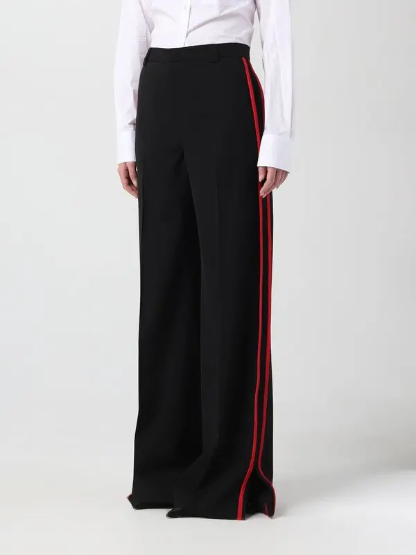 Red Valentino Logo Casual Pants With Ironing Pleats And Slit Bottom