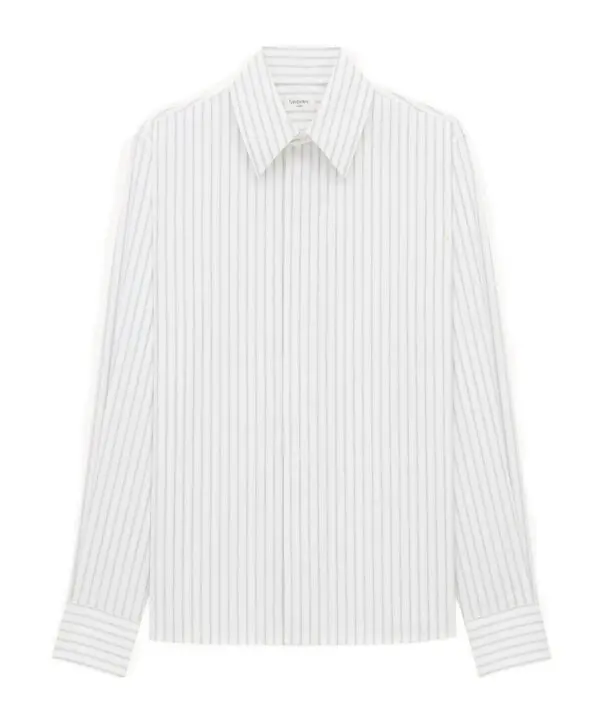Saint Laurent Cassandre Shirt In Tack-stripe Poplin - White