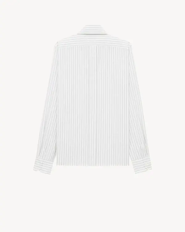 Saint Laurent Cassandre Shirt In Tack-stripe Poplin - White