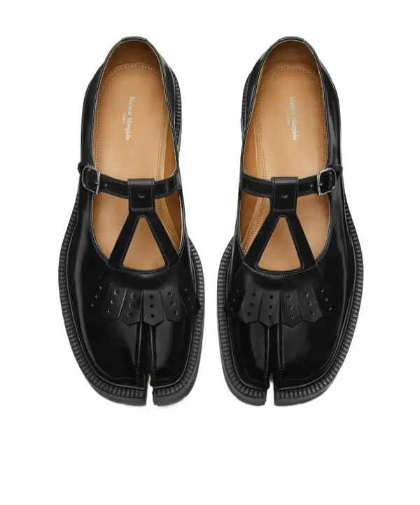 MAISON MARGIELA Tabi County Mary Jane Shoes With Buckled T-bar Strap And Fringe Detailing
