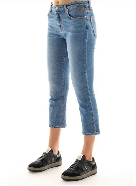 MSGM Logo Embroidered Crystal Embellished Jeans