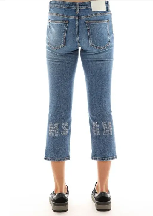 MSGM Logo Embroidered Crystal Embellished Jeans