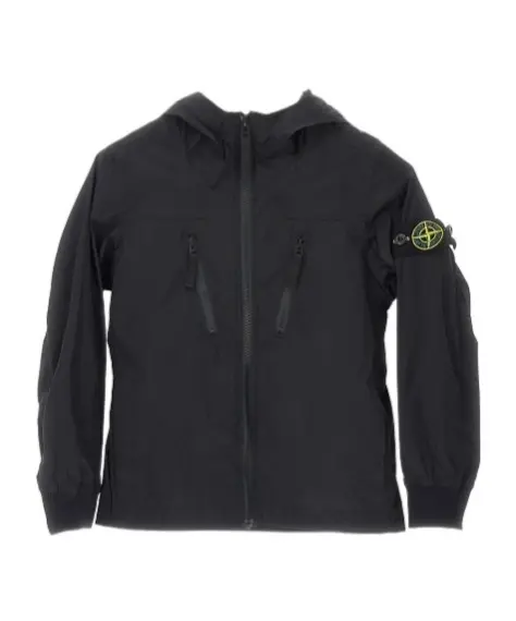 Stone Island Lightweight Hooded Zip-up Jacket With Zipper Pockets - Black