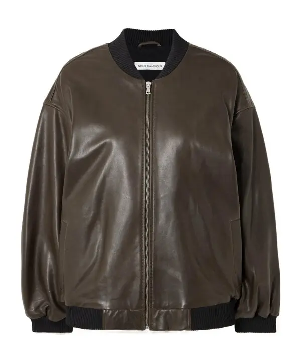 Nour Hammour Marly Leather Bomber Jacket - Black