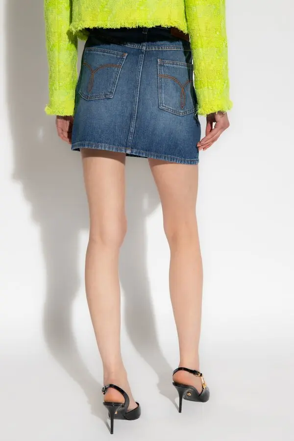 Versace Medusa Embellished Mini Denim Skirt
