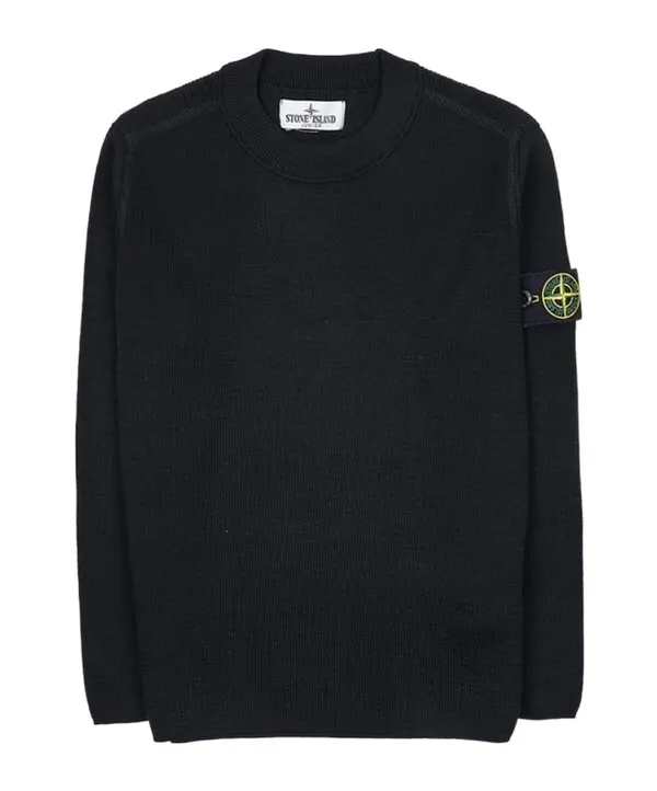 Stone Island Virgin Wool Jumper With Compass Patch - Black