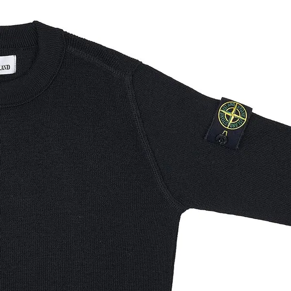 Stone Island Virgin Wool Jumper With Compass Patch - Black