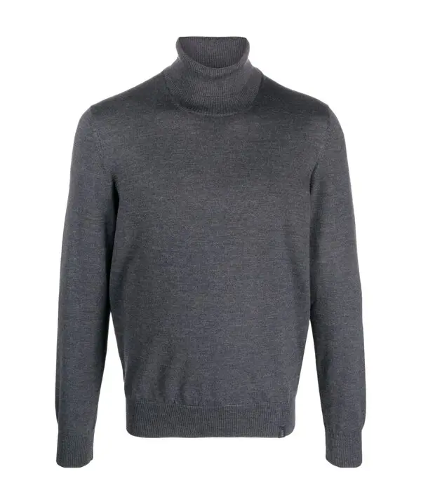 FAY Turtleneck Sweater With Ribbed Trim - Grey