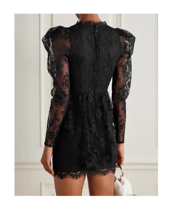Alessandra Rich Lace Mini Dress With Puff Sleeves And Bow Detail