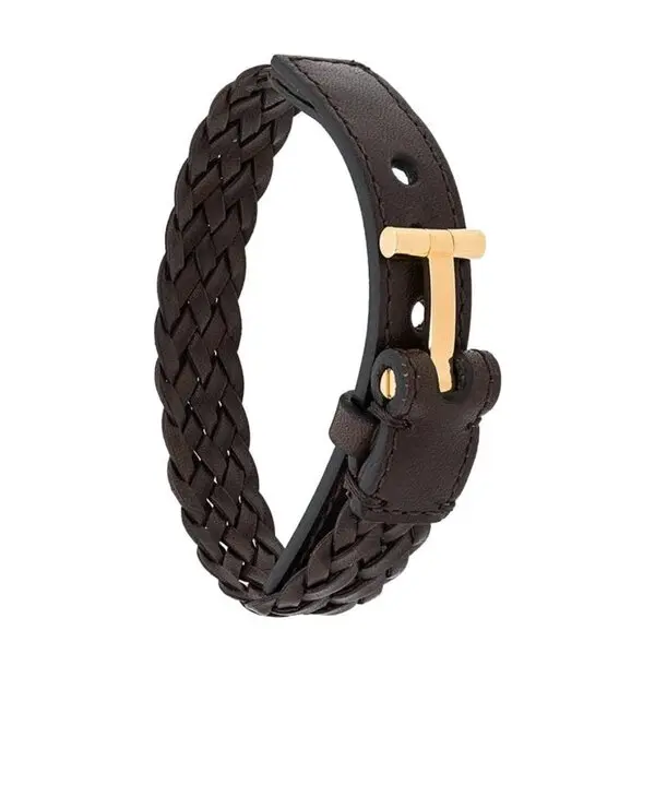 TOM FORD T Braided Leather Bracelet - Brown