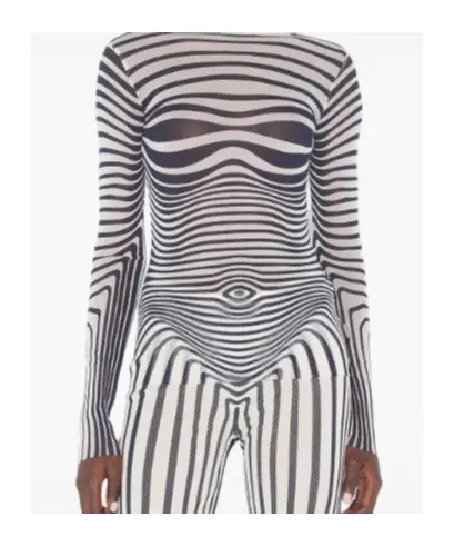 JEAN PAUL GAULTIER Long Sleeve Striped Top - White