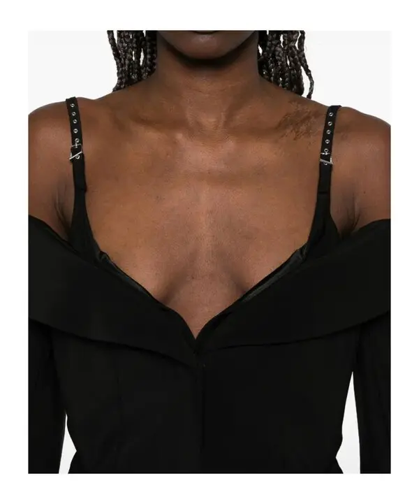 MUGLER V-neck Off-shoulder Jacket - Black