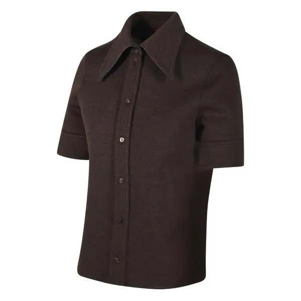 Gucci Jersey Shirt With Interlocking G Embroidery - Dark Brown