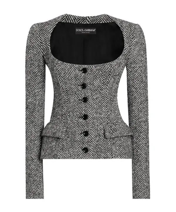 Dolce & Gabbana Herringbone Tailored Jacket - Black