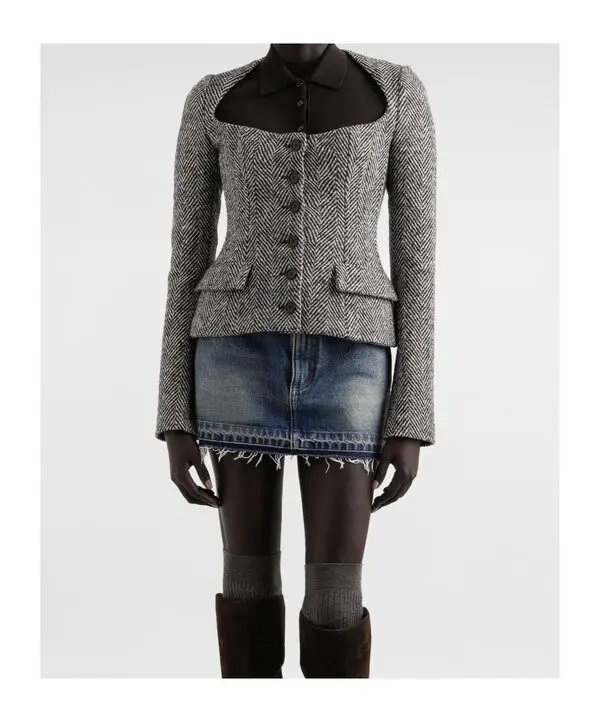 Dolce & Gabbana Herringbone Tailored Jacket - Black