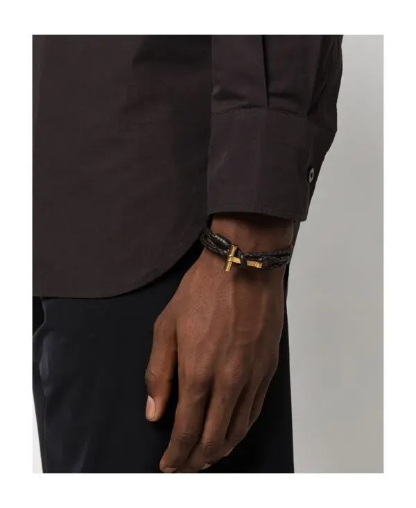 TOM FORD T-fastening Braided Leather Bracelet - Black