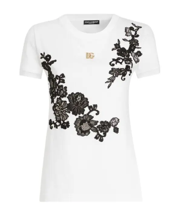 Dolce & Gabbana Lace Appliqué T-shirt - White