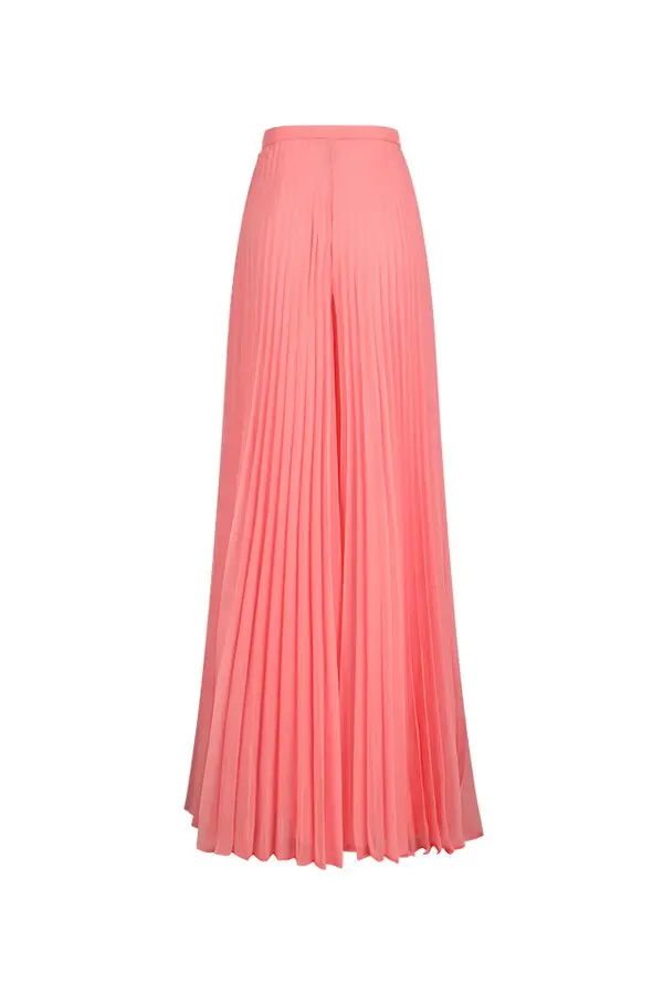 Max Mara Pleated Chiffon Wide Leg Trousers - Pink