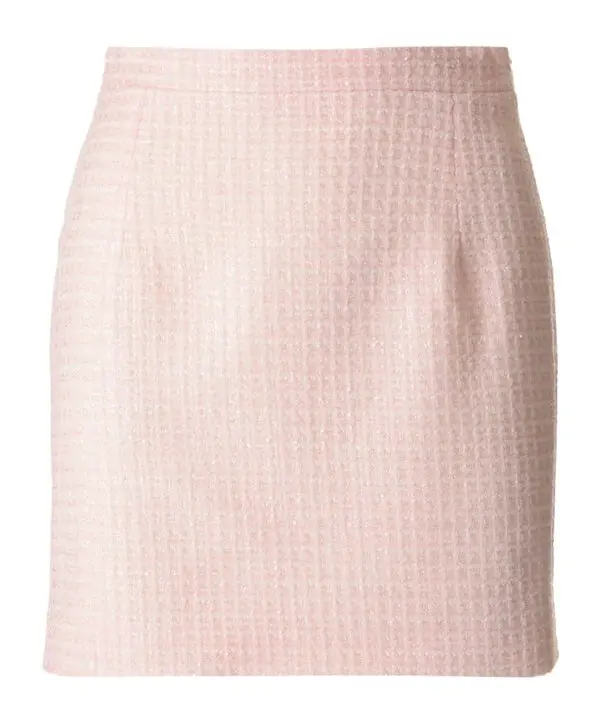 Alessandra Rich Sequin Checked Tweed Mini Skirt - Nude