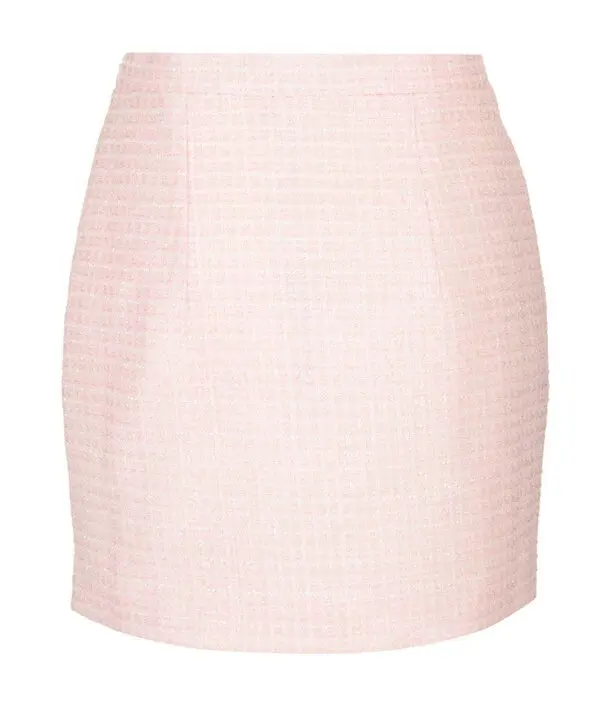 Alessandra Rich Sequin Checked Tweed Mini Skirt - Nude