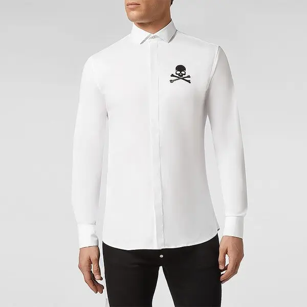 Philipp Plein Skull Embroidered Long-sleeved Shirt