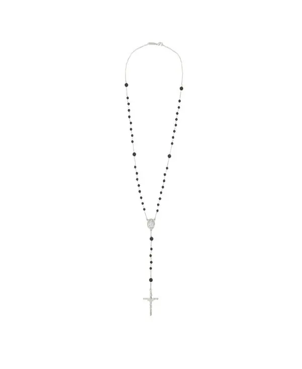 Dolce & Gabbana Rosary Cross Pendant Embellished Necklace - Silver