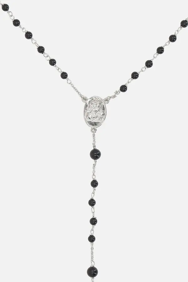 Dolce & Gabbana Rosary Cross Pendant Embellished Necklace - Silver