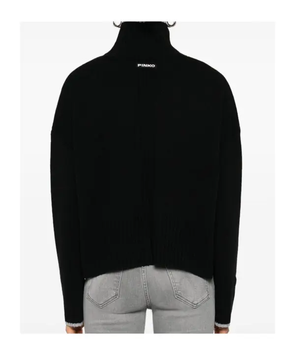 Pinko High Neck Cropped Ribbed Sweater