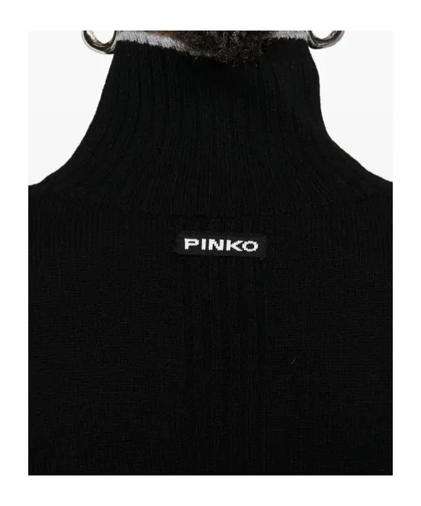 Pinko High Neck Cropped Ribbed Sweater