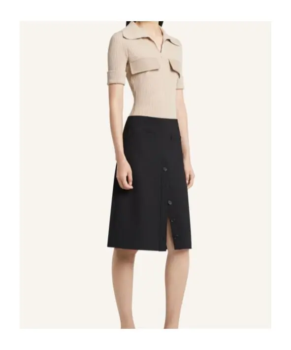 COURREGES Ribbed Knit Collared T-shirt
