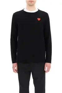 Play Comme Des Garcon Round Neck Long-sleeved Sweater - Black
