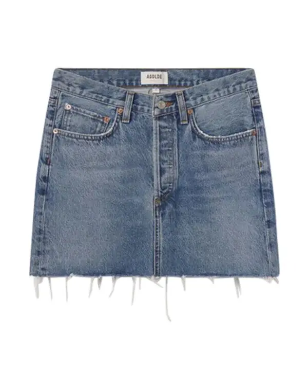 AGOLDE Denim Mini Skirt With Frayed Hem - No