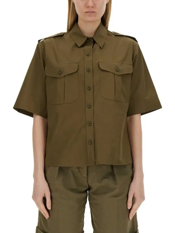 Aspesi Classic Button-up Top With Lapel And Short Sleeves - Green