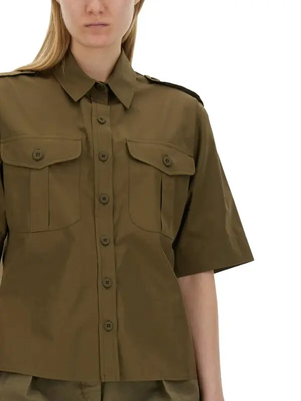 Aspesi Classic Button-up Top With Lapel And Short Sleeves - Green