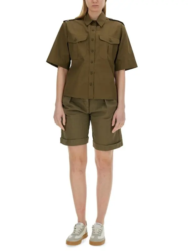Aspesi Classic Button-up Top With Lapel And Short Sleeves - Green