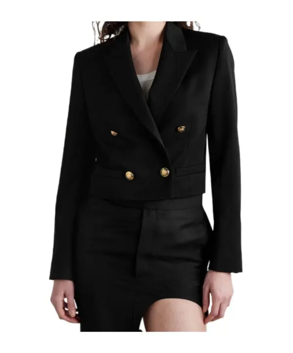 NILI LOTAN Cropped Double-breasted Blazer With Patch Pockets