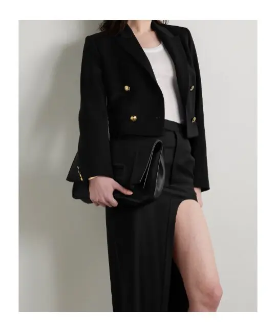 NILI LOTAN Cropped Double-breasted Blazer With Patch Pockets