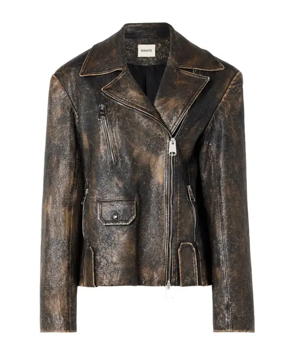 Khaite Distressed Leather Long-sleeved Jacket