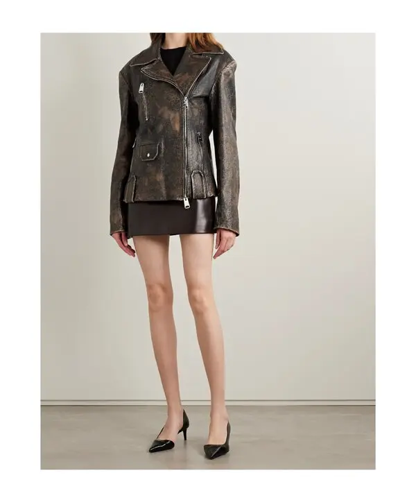 Khaite Distressed Leather Long-sleeved Jacket